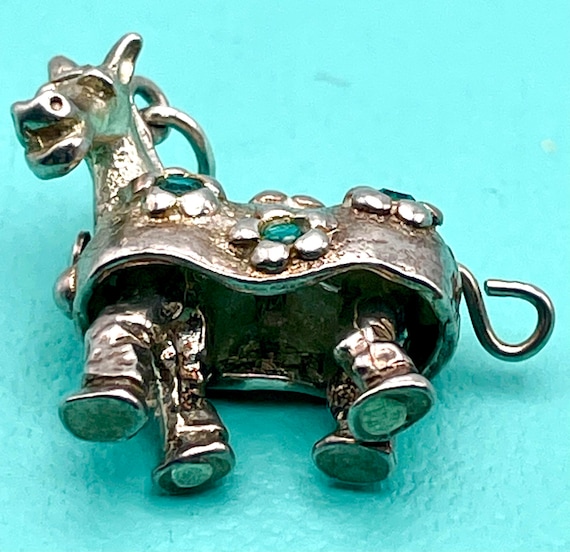 Vintage Pantomime Horse Charm Sterling Silver w Blue … - Gem