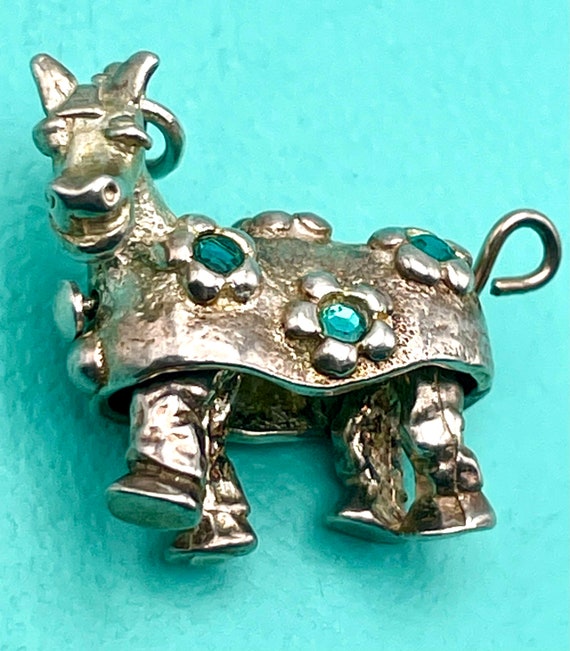Vintage Pantomime Horse Charm Sterling Silver w Blue … - Gem