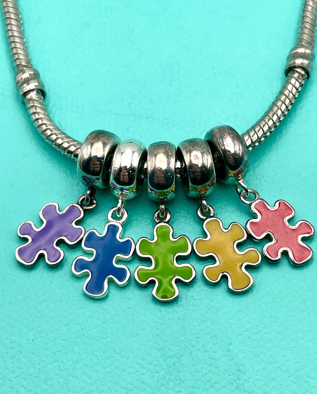 Vintage Pandora Style Bracelet With 5 Modern Multi-color 925 Autism ...