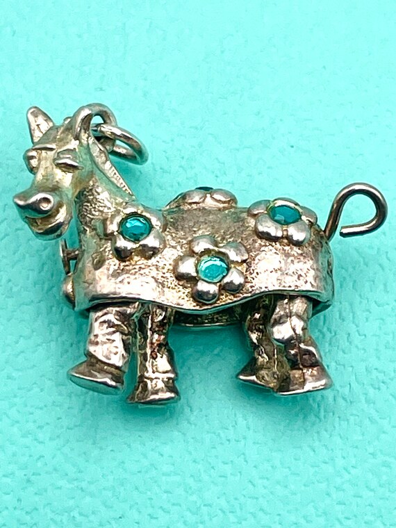 Vintage Pantomime Horse Charm Sterling Silver w Blue … - Gem