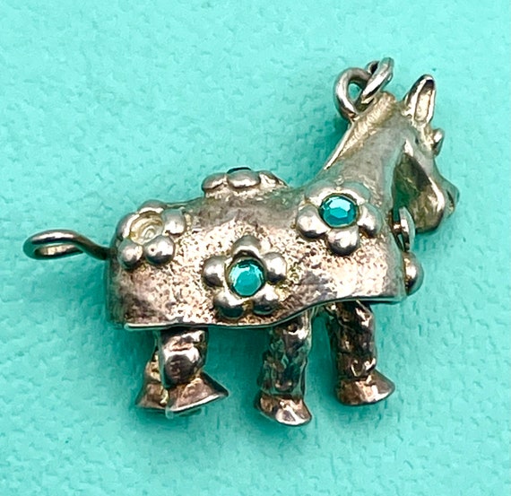 Vintage Pantomime Horse Charm Sterling Silver w Blue … - Gem