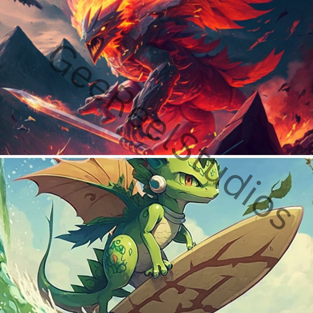 Fire & Water Dragon Duo, PNG, Commercial Use. - Etsy