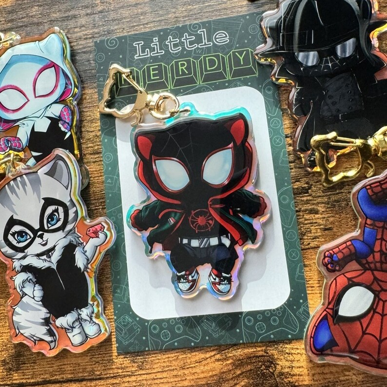 Spider-cats Spiderman Inspired 3 Double-sided Rainbow Acrylic Charms ...