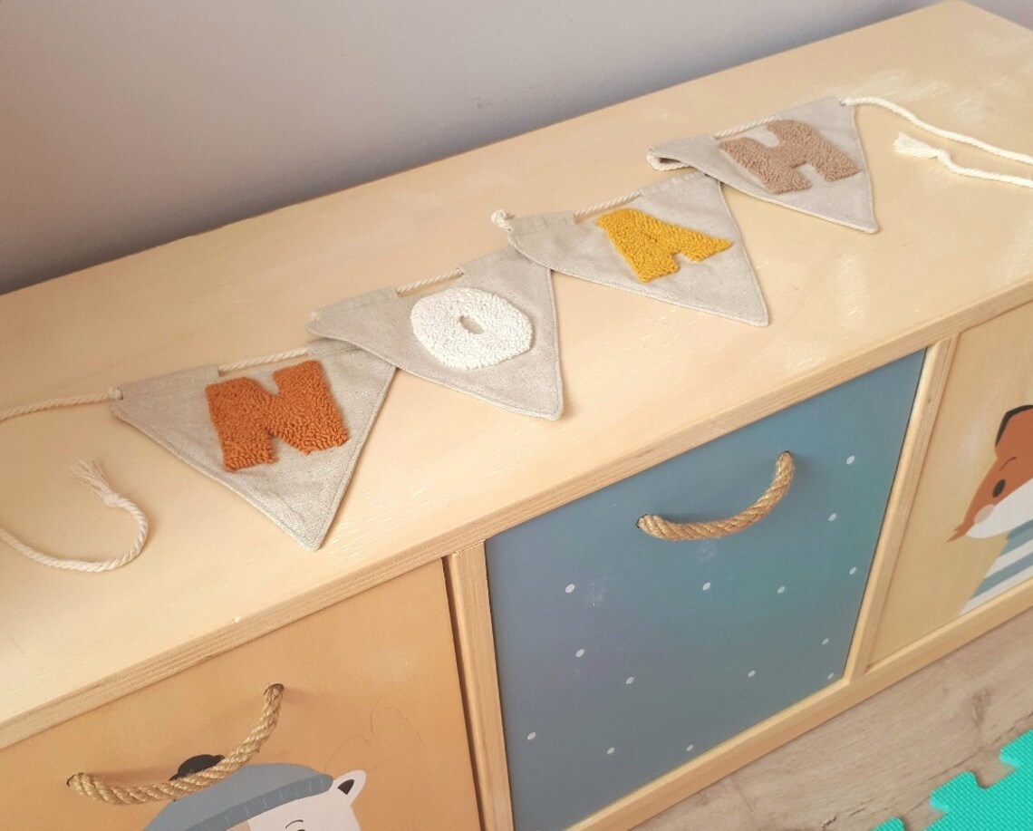 Nursery Name Banner, Linen Bunting Banner, Custom Banner for Nursery ...