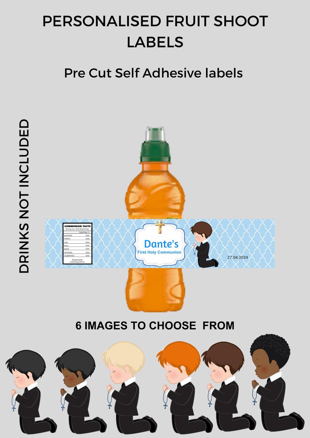Personalised First Holy Communion Fruit Shoot Labels Wrappers. 1st Holy ...