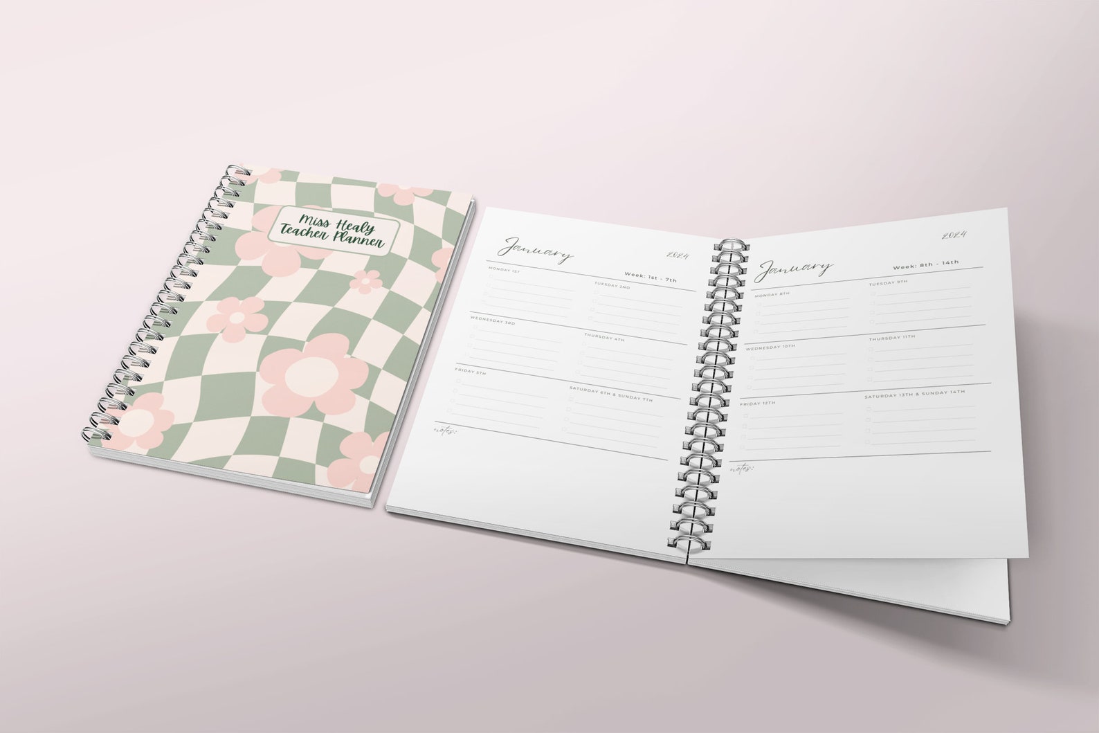 Personalized 2025-2026 Checker Print Teacher Planner, A5 Spiral ...