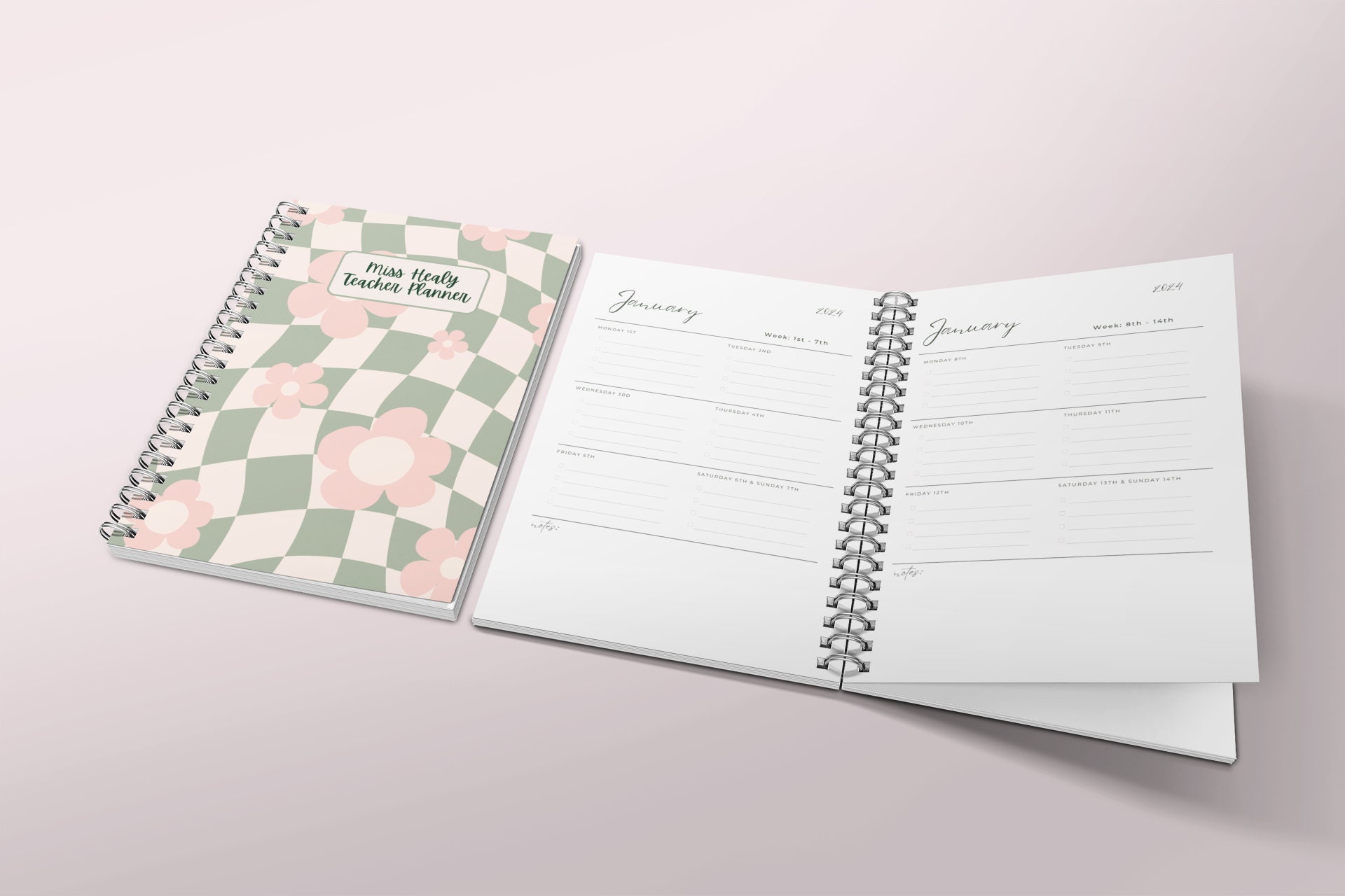 Personalized 2025-2026 Checker Print Teacher Planner, A5 Spiral ...