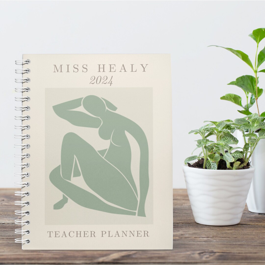 Personalized 2024 Teacher Planner, Green Abstract Journal, Matisse ...