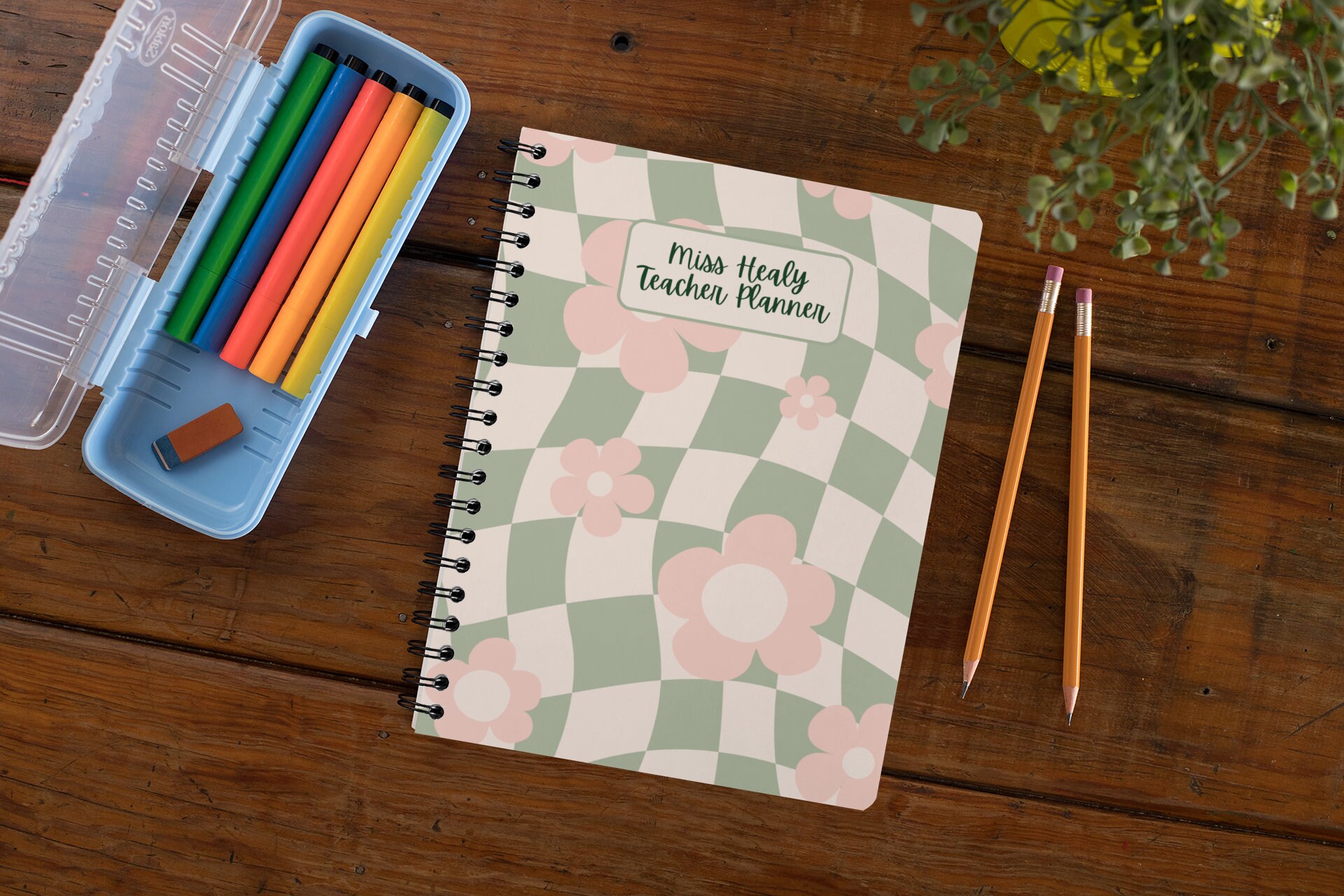 Personalized 2025-2026 Checker Print Teacher Planner, A5 Spiral ...
