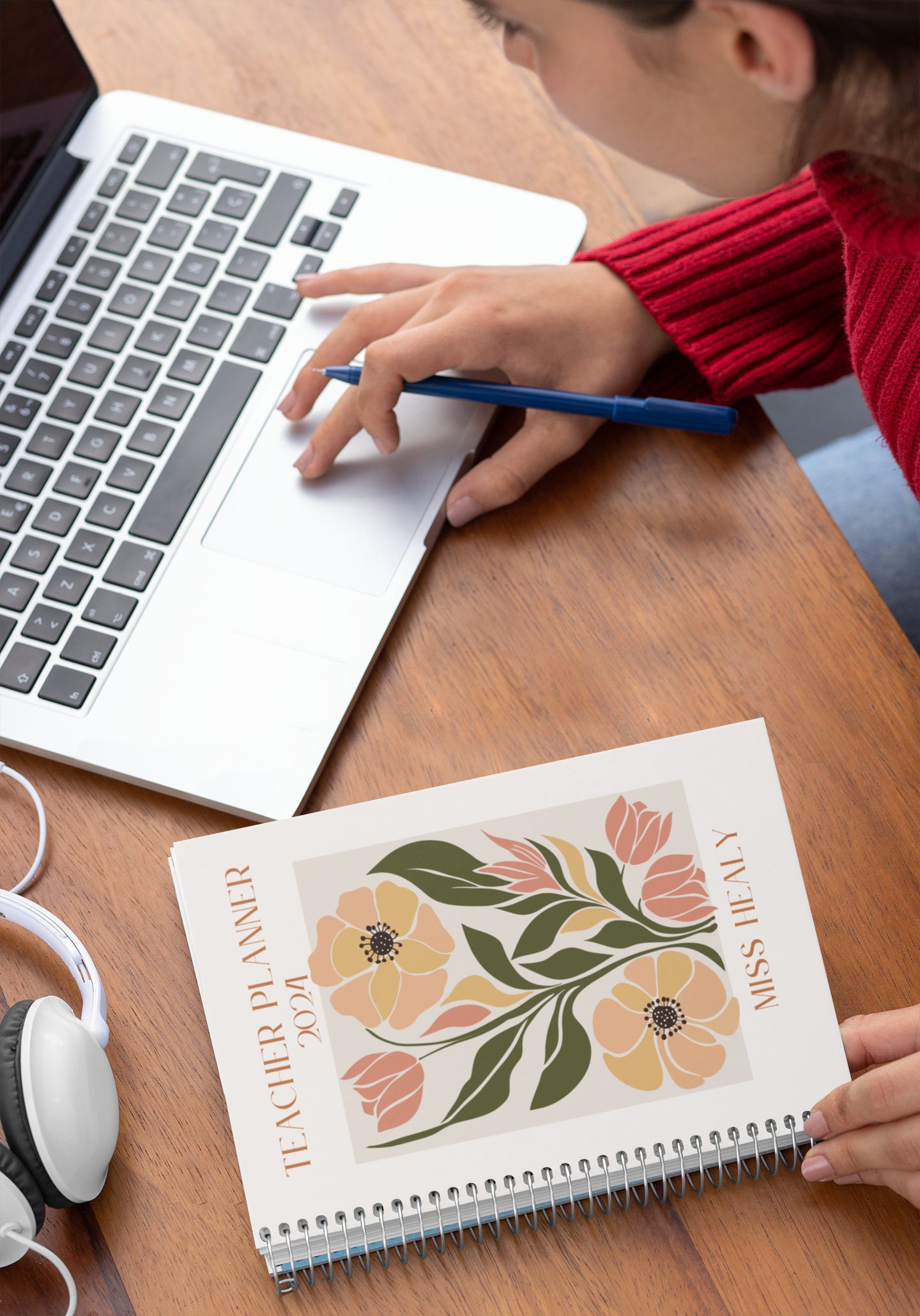 Pink Abstract Personalized 2025-2026 Teacher Planner, Flower Market ...