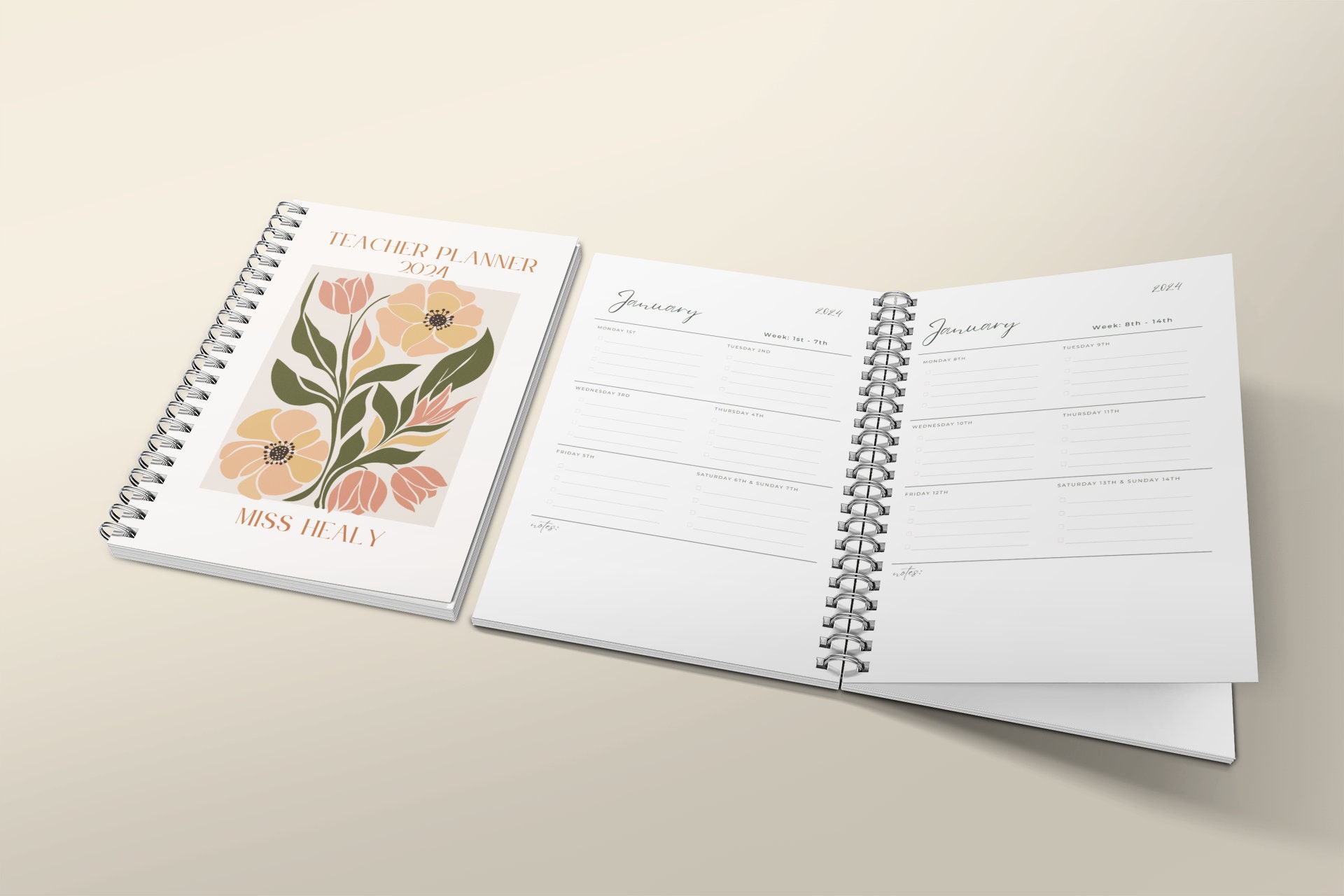 Pink Abstract Personalized 2025-2026 Teacher Planner, Flower Market ...