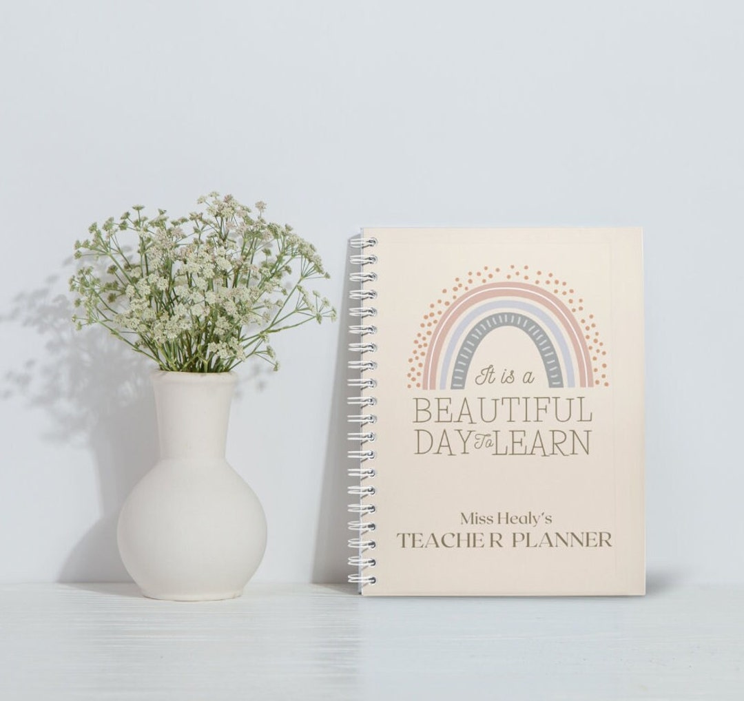 Rainbow Academic 2024 Teacher Planner, Personalised Spiral Notebook ...