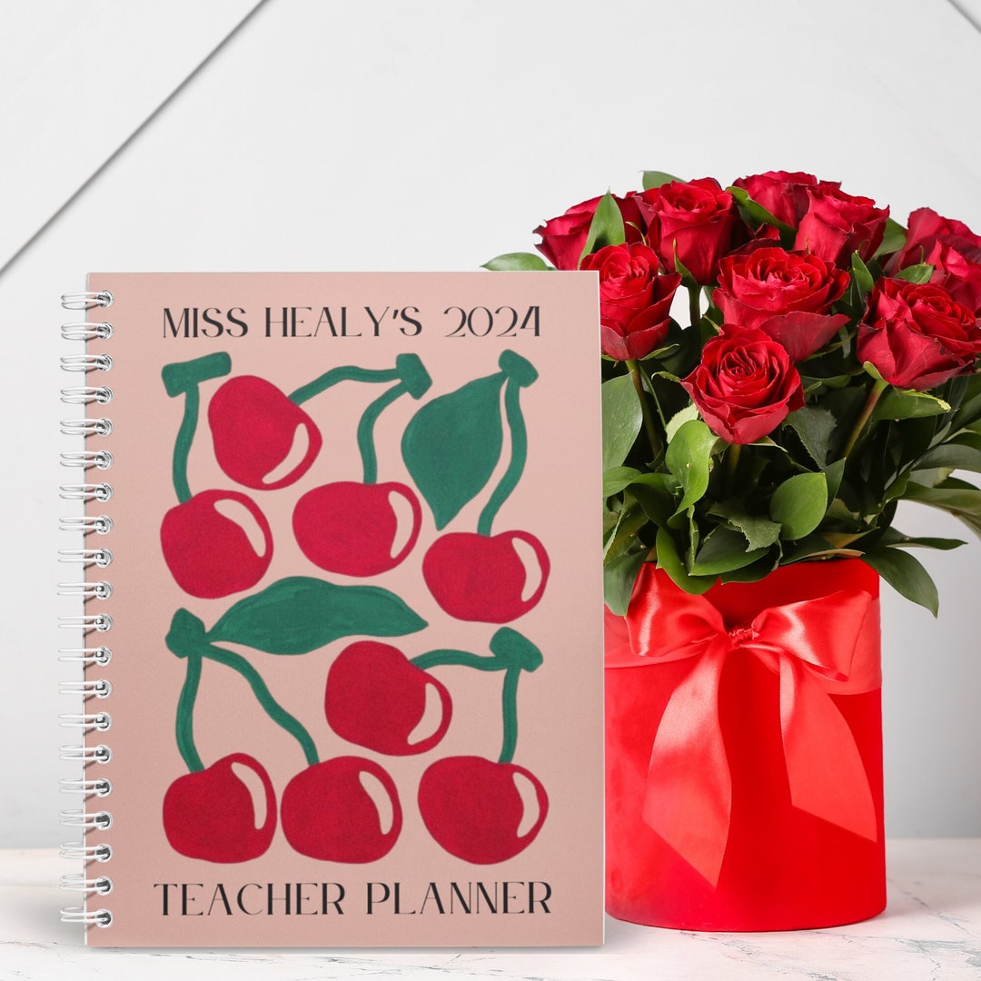 2025/2026 Teacher Planner, Personalized Hand Drawn Cherries Spiral ...