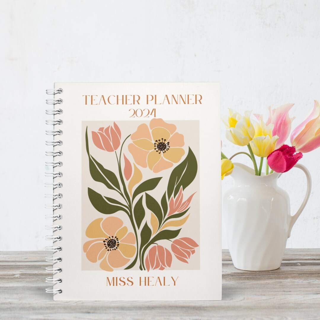 Pink Abstract Personalized 2025-2026 Teacher Planner, Flower Market ...
