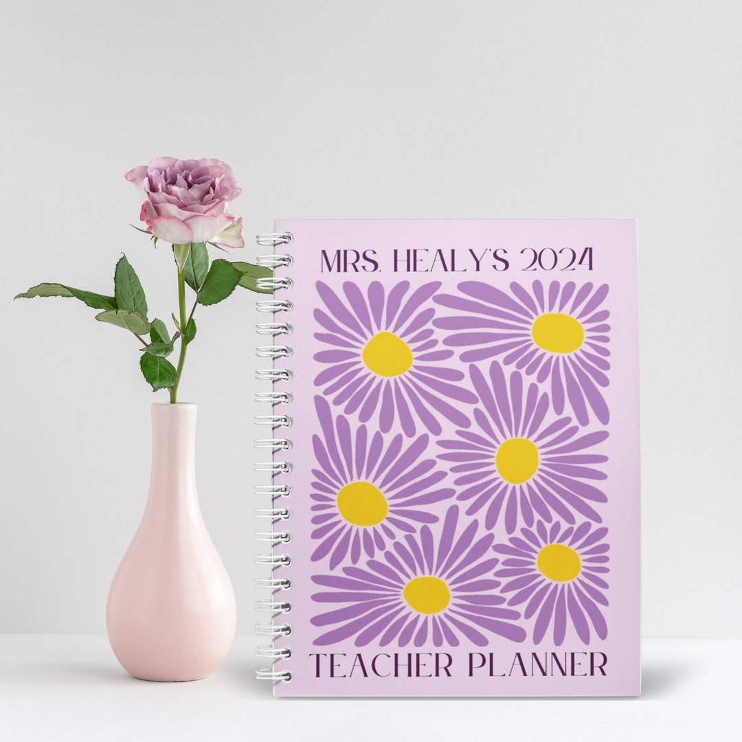 Personalized 24/25 Teacher Planner, Floral Abstract Diary, Purple ...