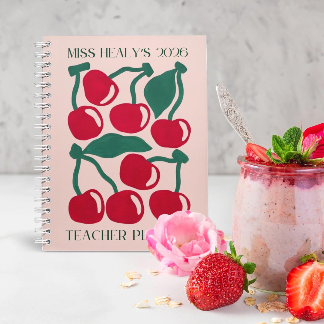 2026 Teacher Planner, Personalized Hand Drawn Cherries Spiral Notebook ...