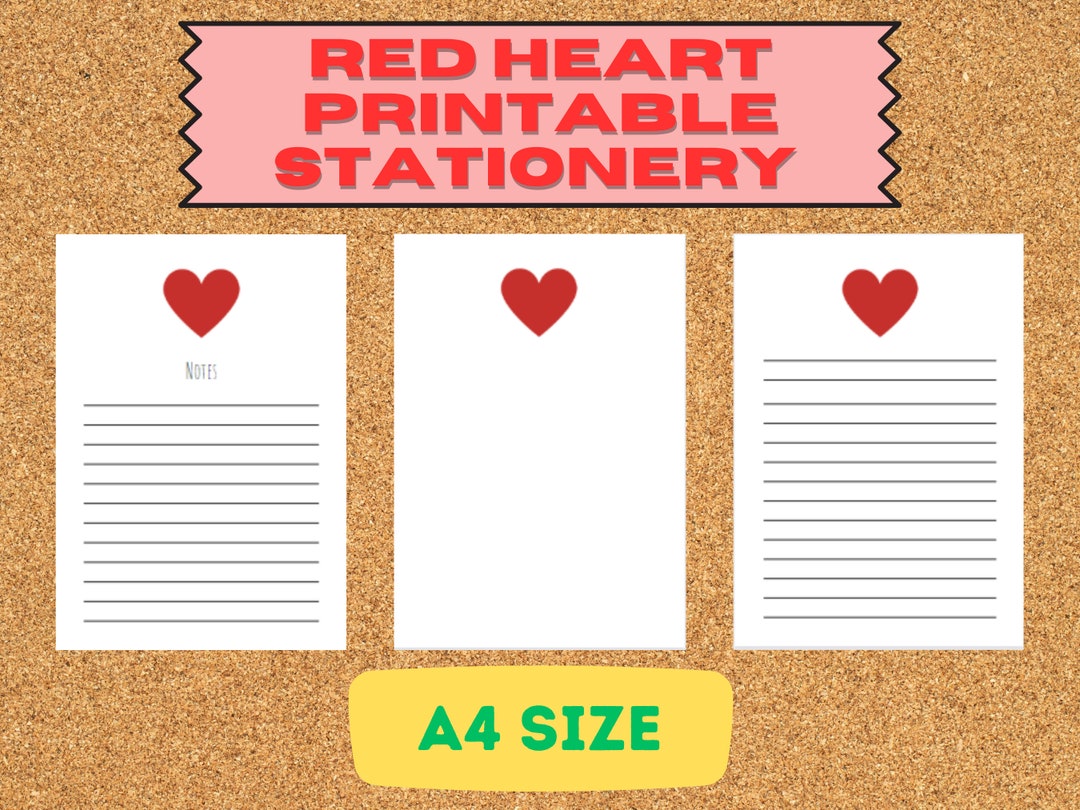Red Heart A4 Size Printable Stationery Notepad - Etsy