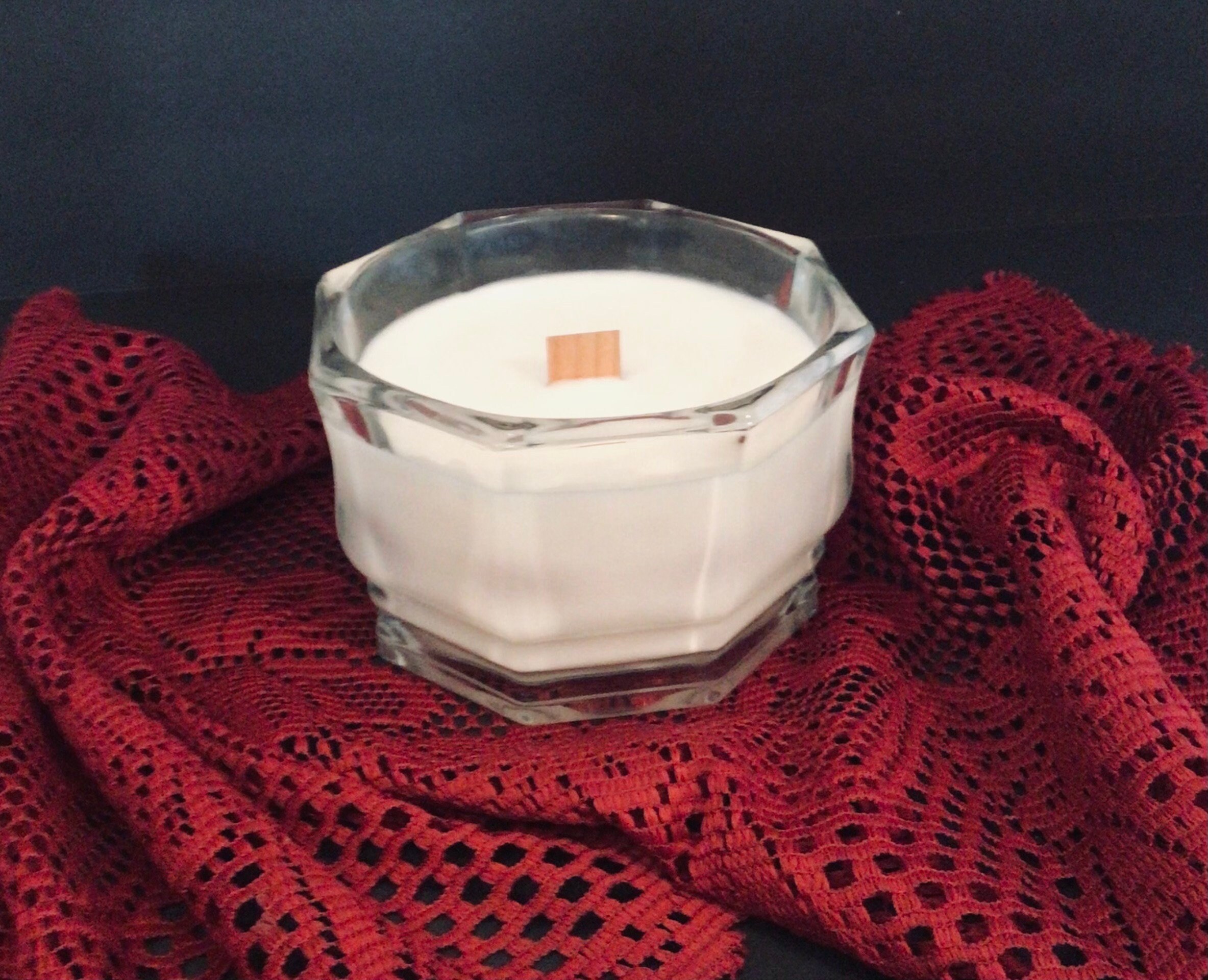 Candle in Vintage Octagon Heavy Glass Bowl 100% Natural Soy Wax Scent ...