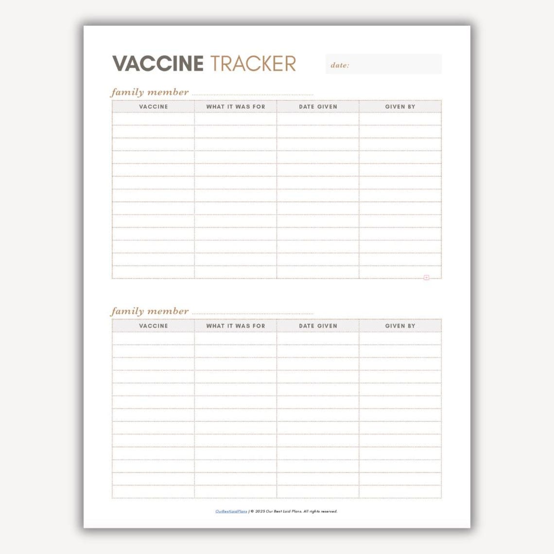 Vaccination Log Immunization Record Vaccination Tracker Vaccine Record ...