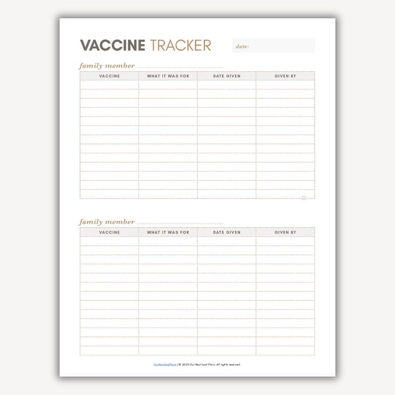 Vaccination Log Immunization Record Vaccination Tracker Vaccine Record ...