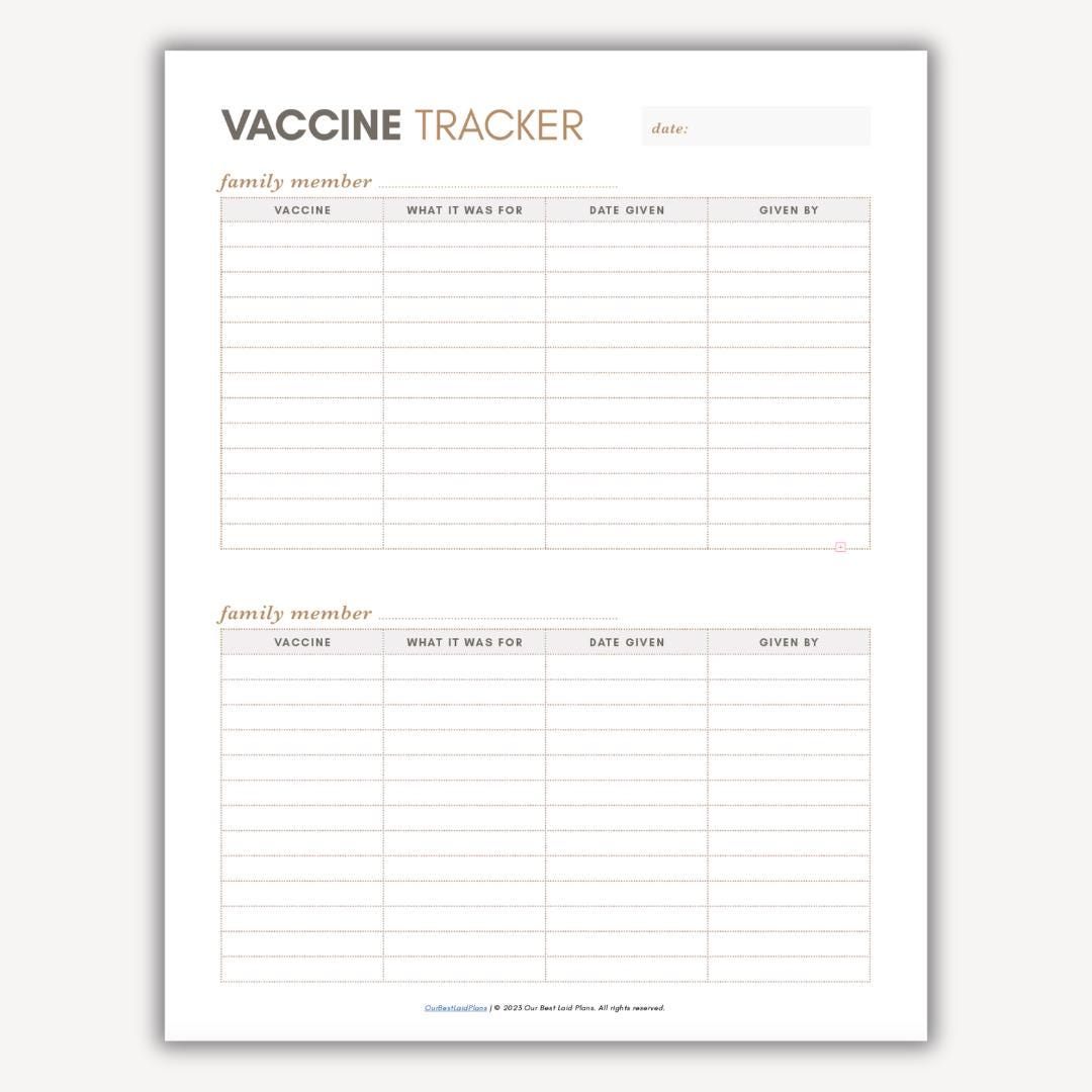 Vaccination Log Immunization Record Vaccination Tracker Vaccine Record ...