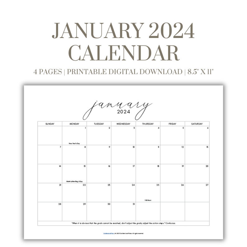 January 2024 Calendar Printable PDF, Landscape, Portrait With Holidays ...