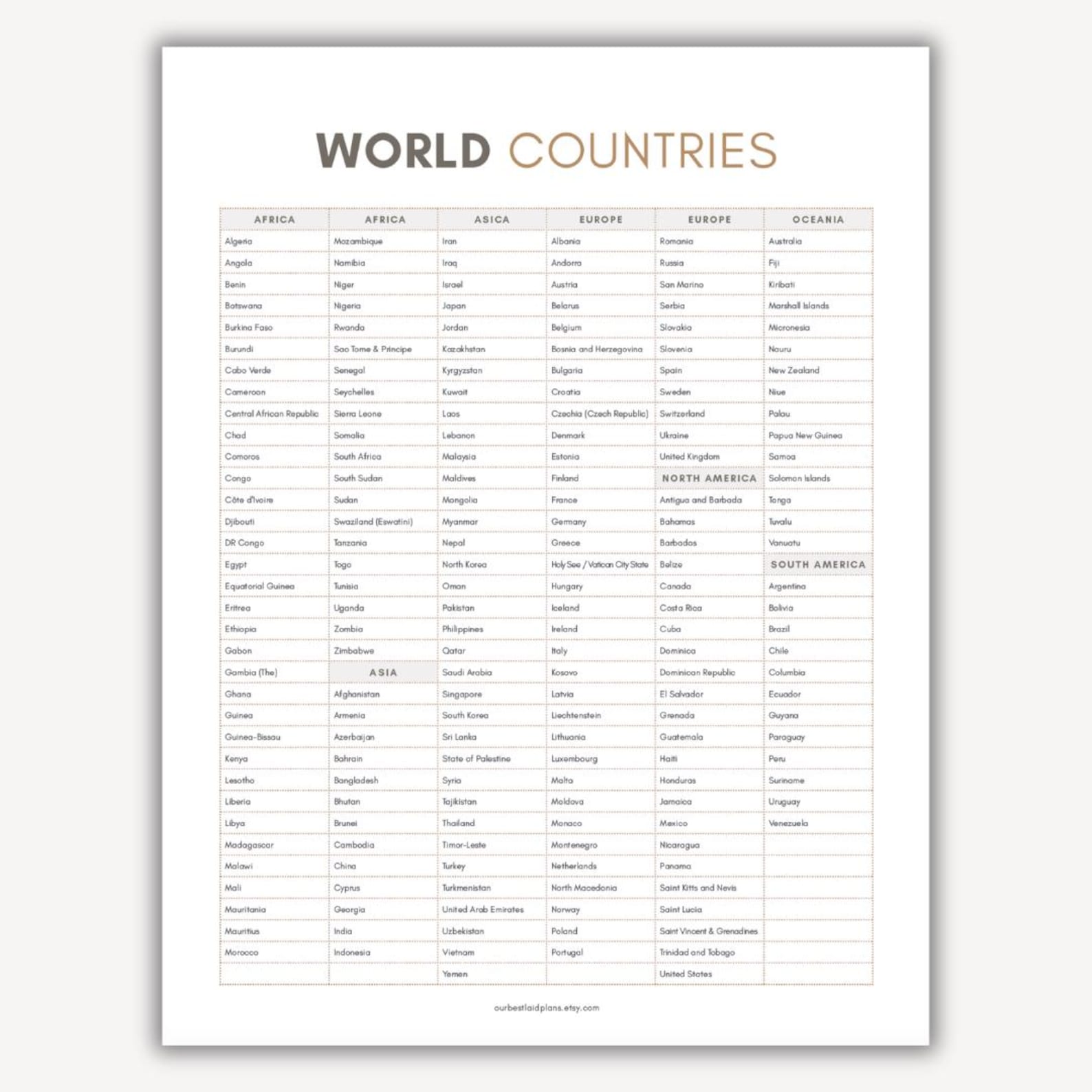 List of Countries of the World Countries List World Countries List ...