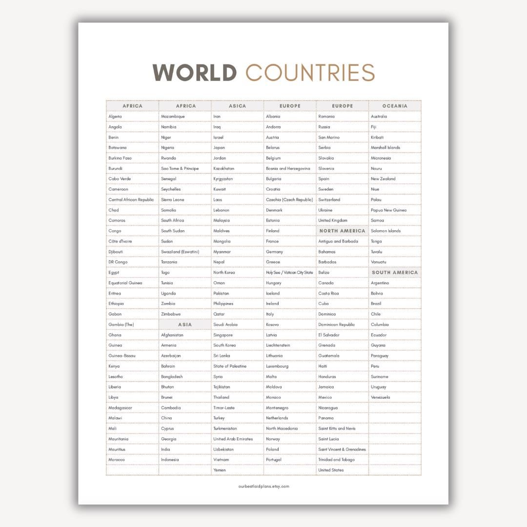 List of Countries of the World Countries List World Countries List ...