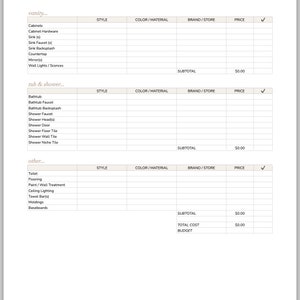 Bathroom Renovation Planner Printable PDF Google Sheets Editable ...