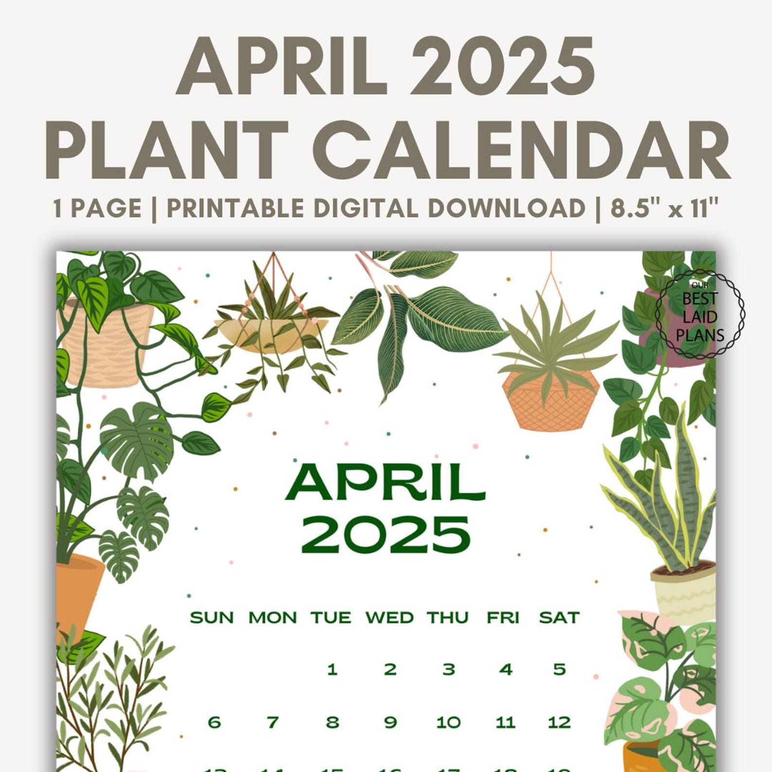 April 2025 Calendar Printable PDF Monthly April 2025 Calendar Plant ...