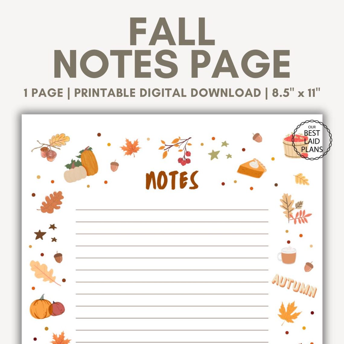 Fall Notes Notepad Page Printable PDF Cute Fall Notes Cute Notepads ...