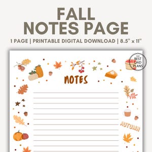 Fall Notes Notepad Page Printable PDF Cute Fall Notes Cute Notepads ...
