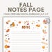 Fall Notes Notepad Page Printable PDF Cute Fall Notes Cute Notepads ...
