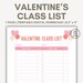 Valentines Class List Printable PDF, Valentines Card List, Valentines ...