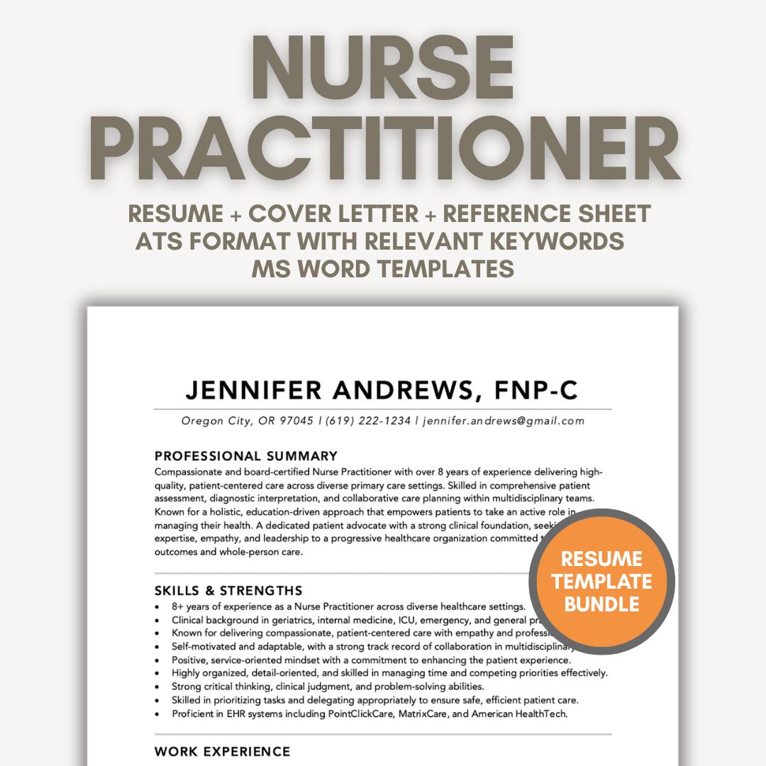 Nurse Practitioner Resume Template ATS Format, Nurse Practitioner ATS ...