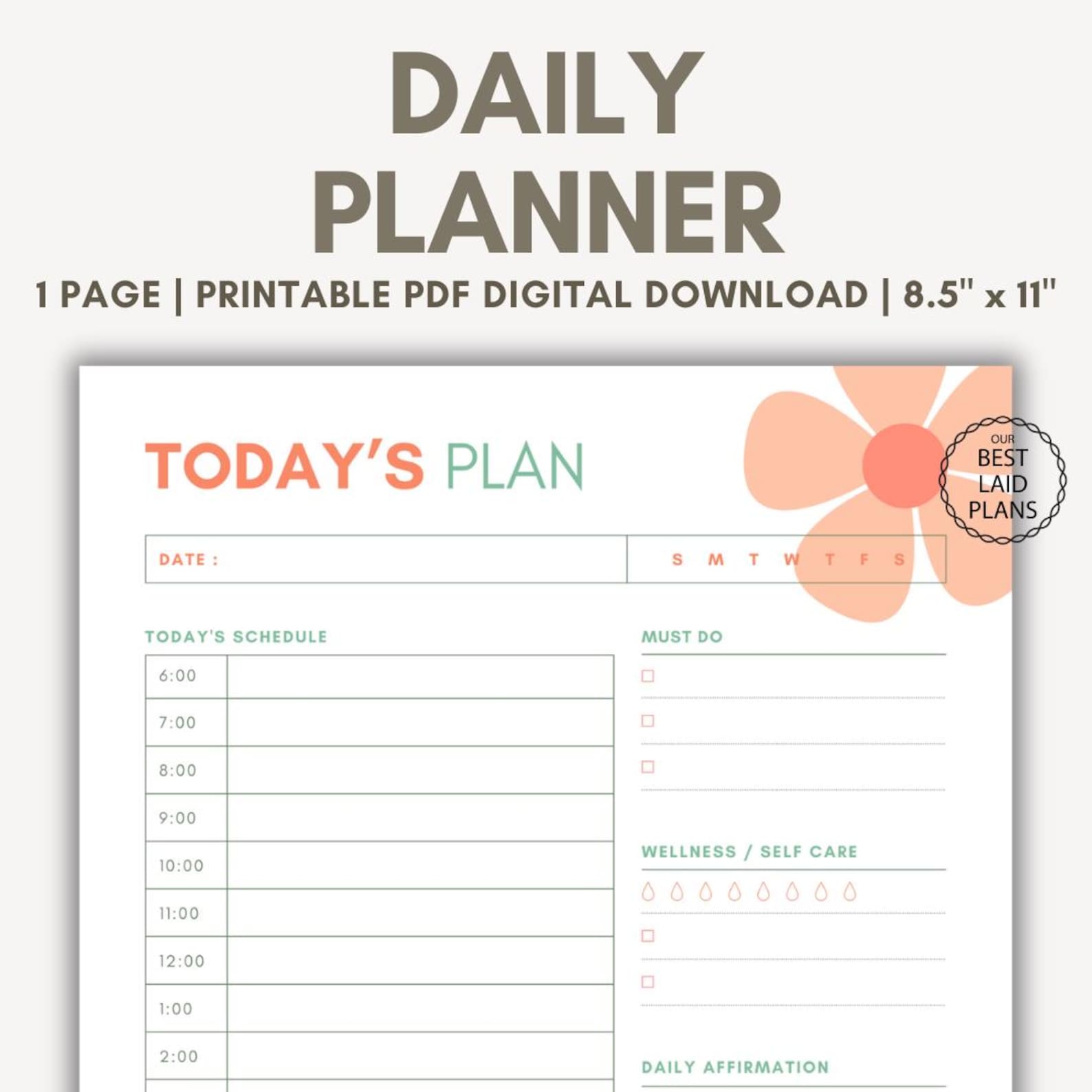 Cute 2025 Day Planner Printable PDF Day Plan Digital Download With ...