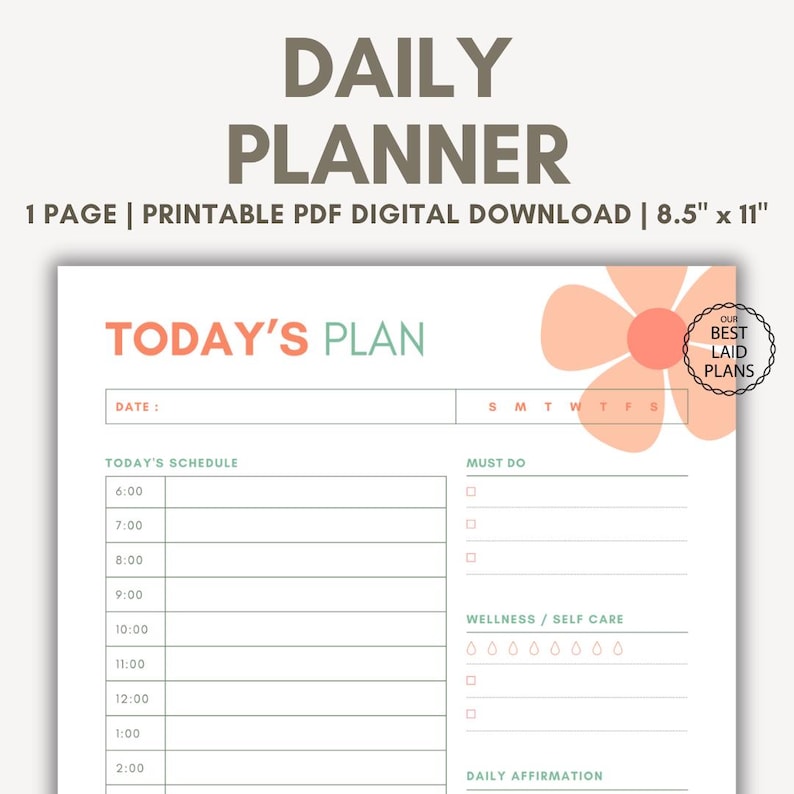Cute 2025 Day Planner Printable PDF Day Plan Digital Download With ...