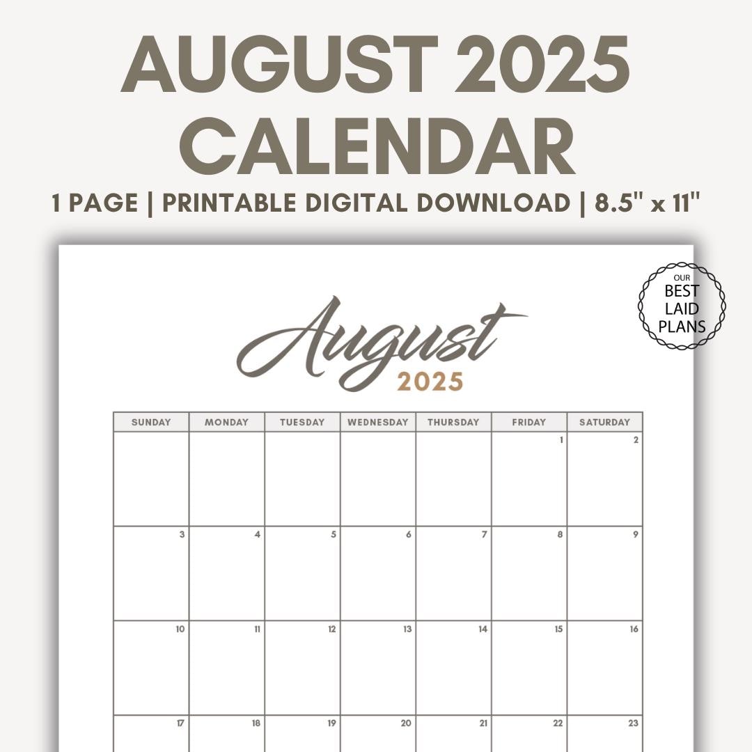 August 2025 Calendar Printable PDF August 2025 Calendar Page August ...