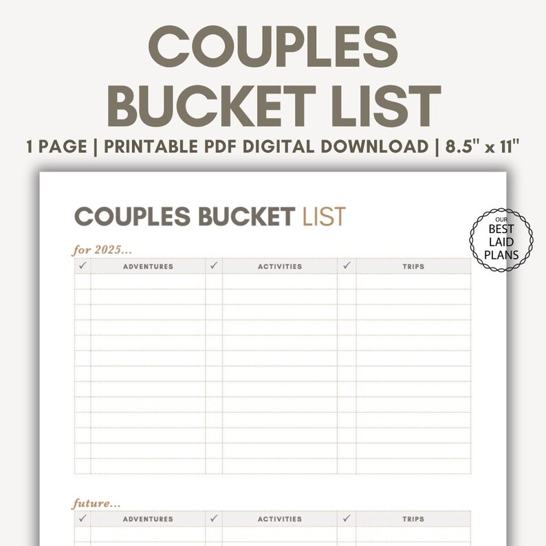 Couples Bucket List Printable PDF Digital Download Bucket List for ...