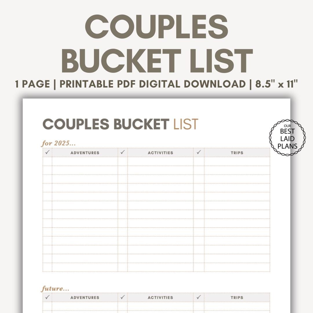 Couples Bucket List Printable PDF Digital Download Bucket List for ...