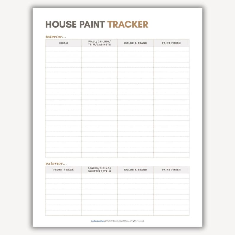 House Paint Tracker Printable PDF Google Docs Planner House Maintenance ...