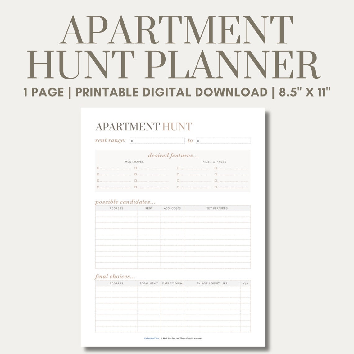 Apartment Hunt Planner Page, Apartment Tracker, Apt Hunting List ...