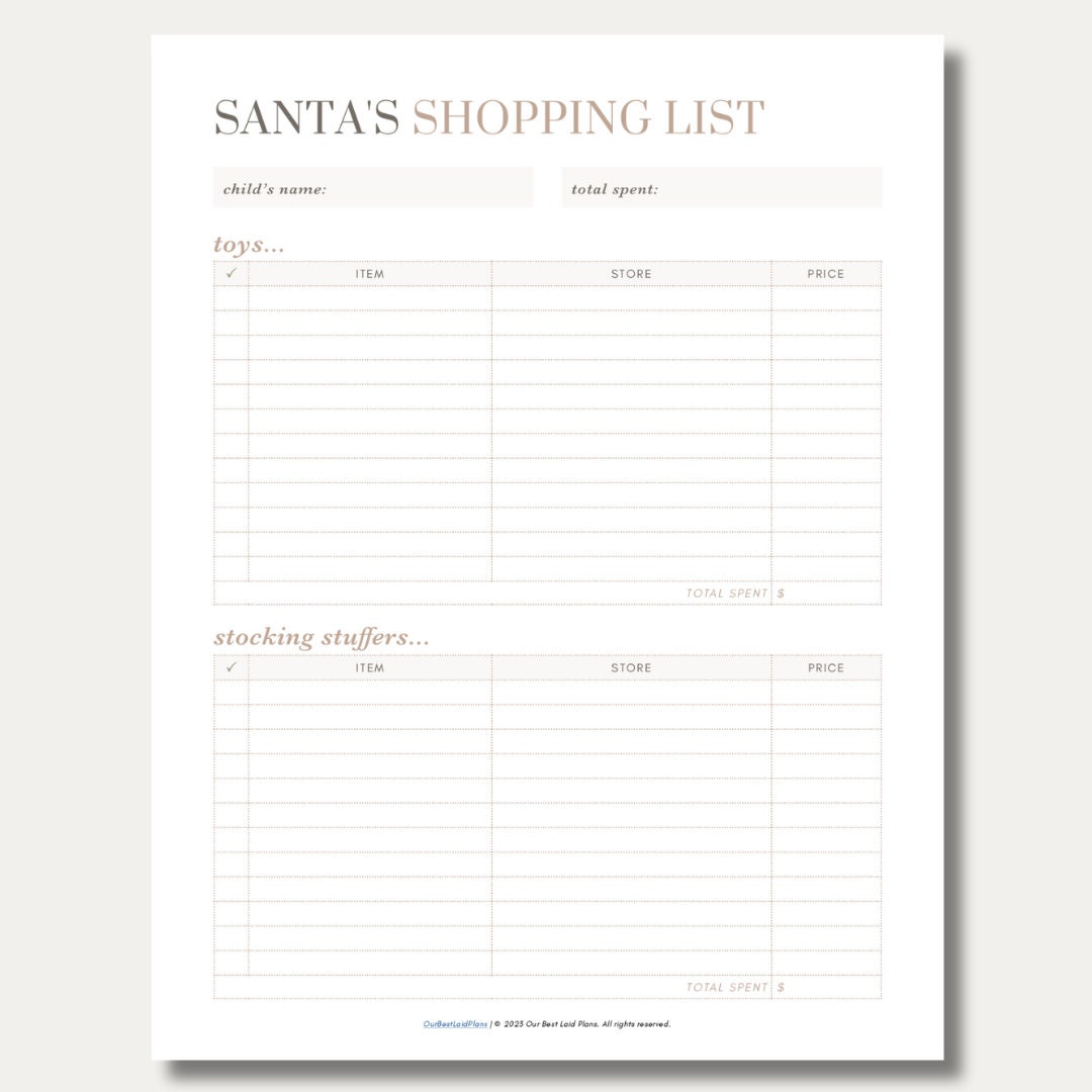 Santa's Shopping List Printable Christmas Gift List - Etsy