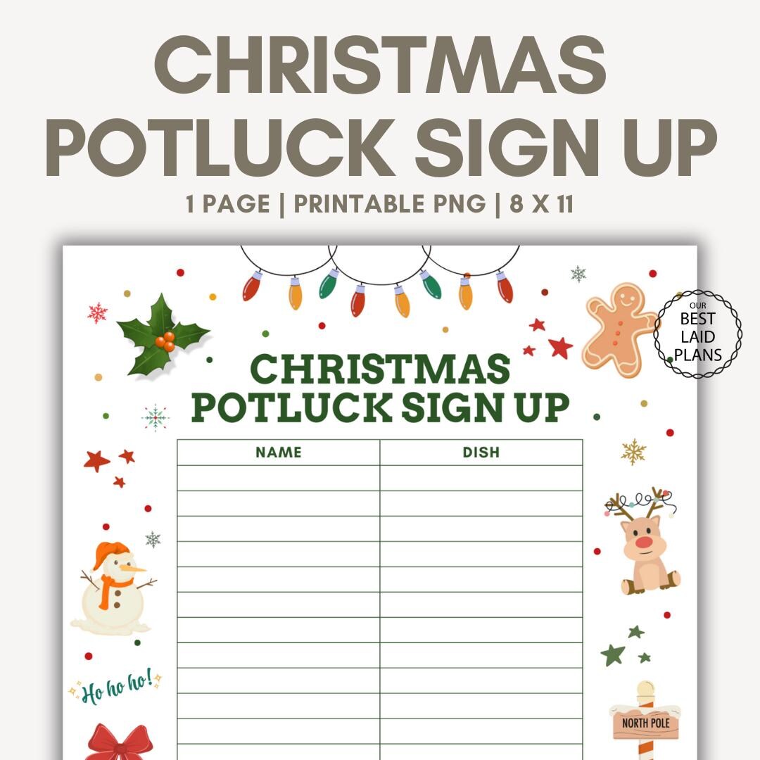 Christmas Potluck Sign up Sheet Printable, Christmas Potluck Sign up ...