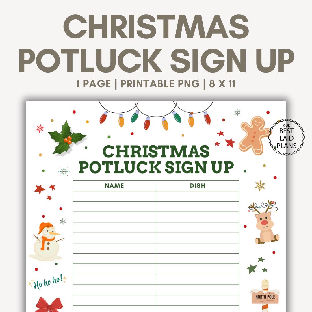 Christmas Potluck Sign up Sheet Printable, Christmas Potluck Sign up ...