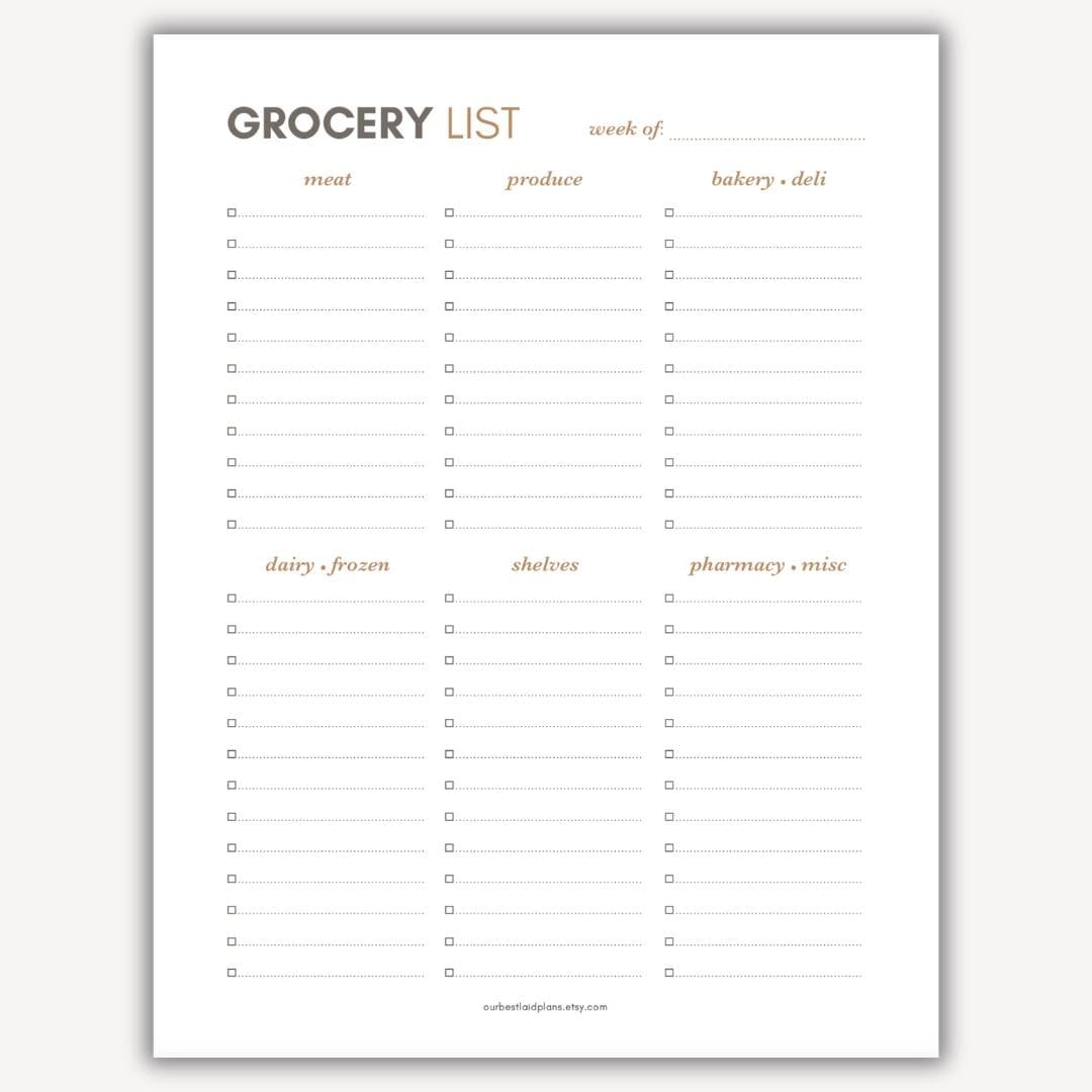 Grocery List Template Printable, Grocery Food Shop List, Grocery Store ...