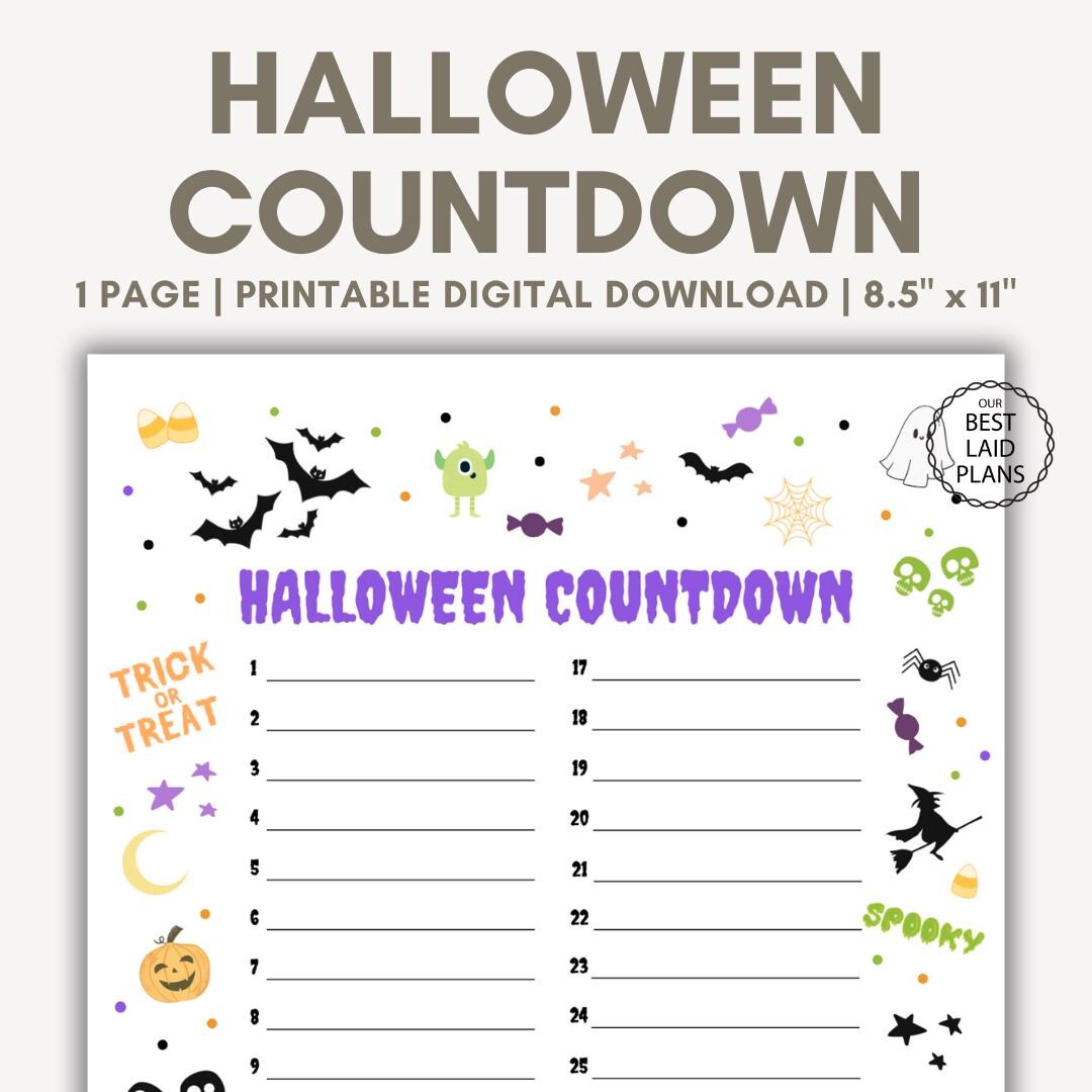 Halloween Countdown Printable PDF, Halloween 2025 Countdown, Halloween ...