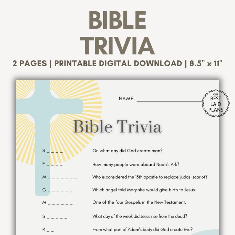 Bible Quiz Bible Trivia Questions With Answers Printable PDF Digital ...