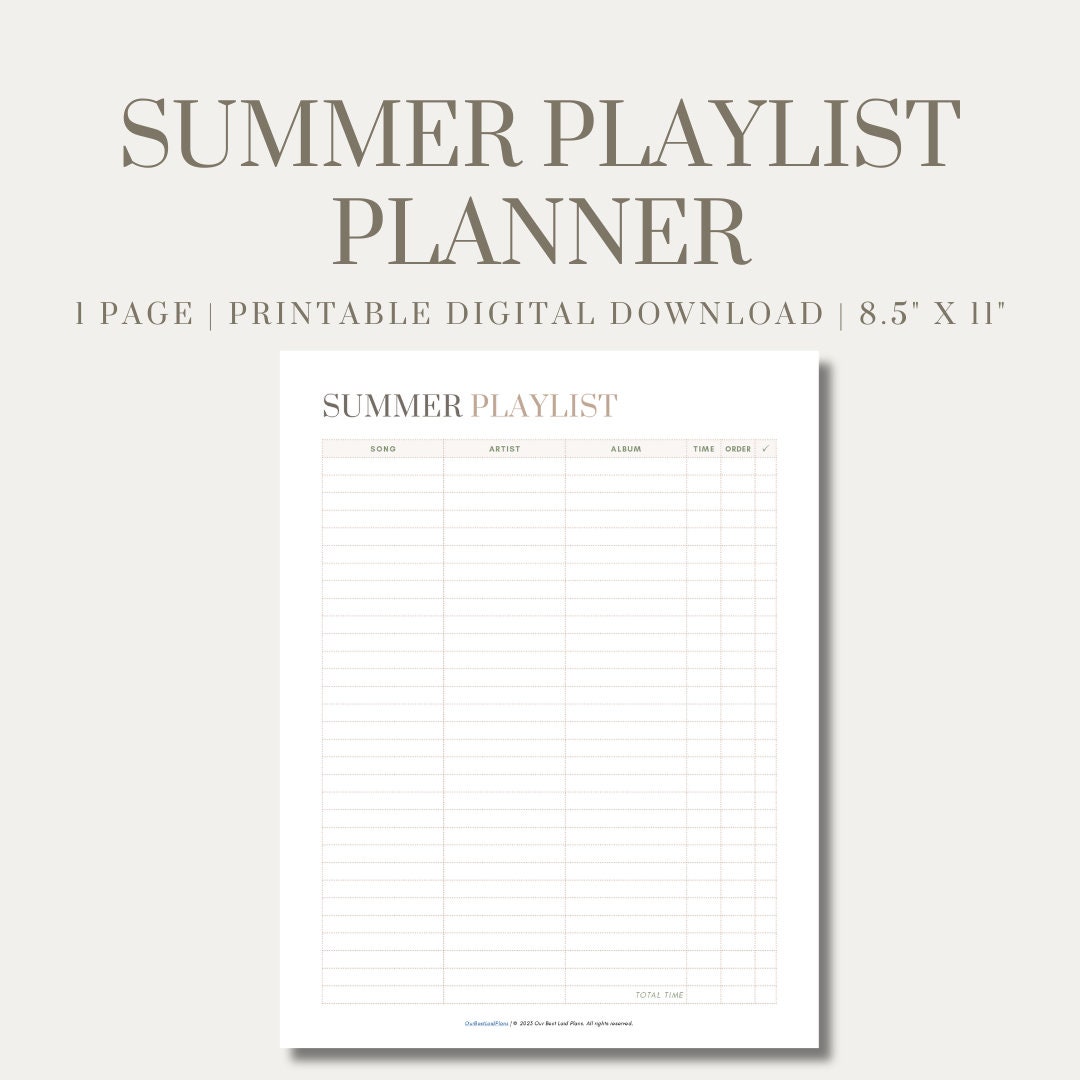 Summer Playlist Planner Printable PDF Summer Music Printable - Etsy