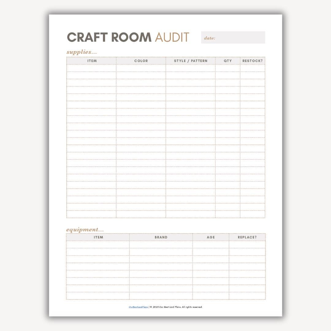 Craft Room Audit Printable PDF, Craft Room Inventory Planner Printable ...